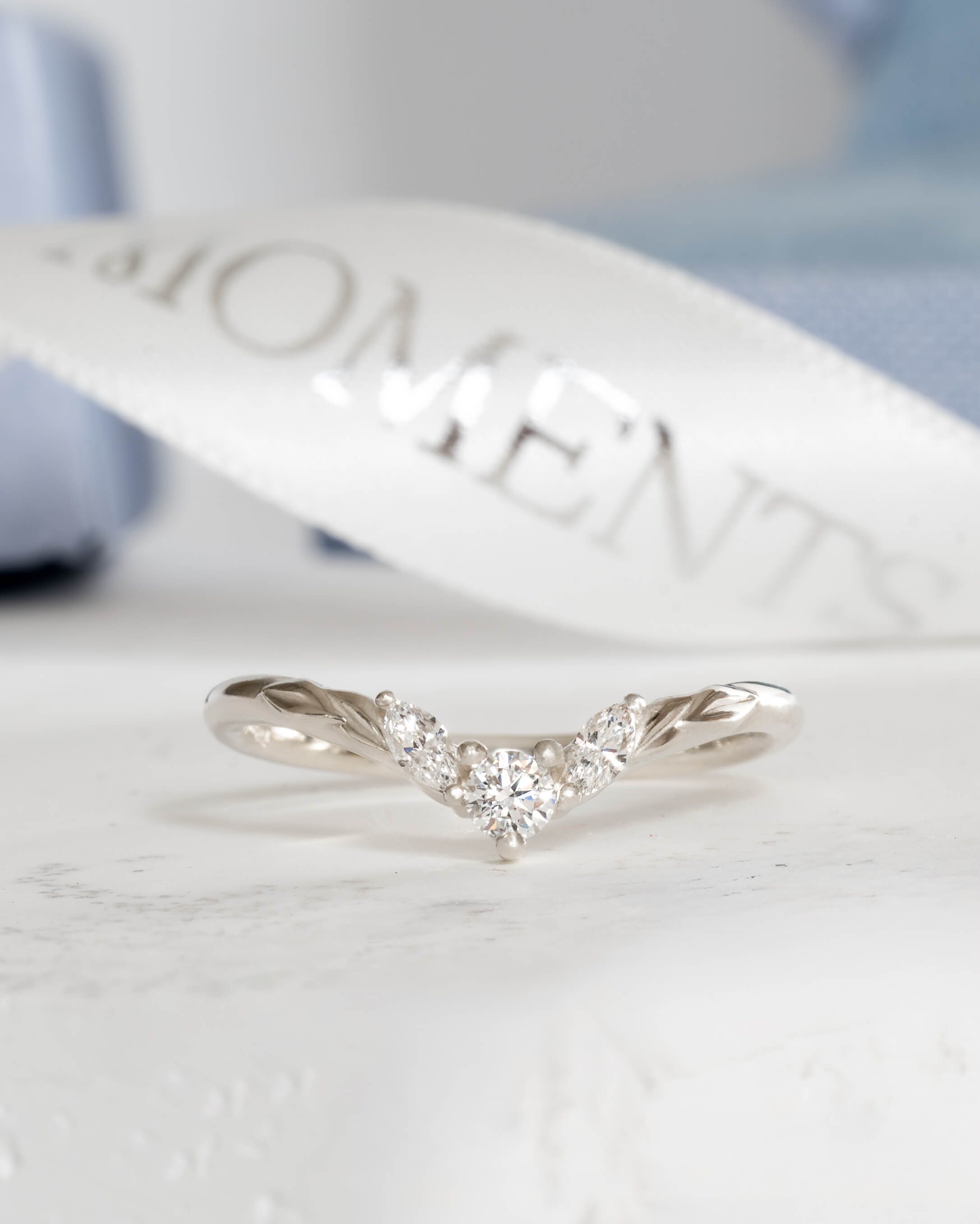 Arwen Ring | Delicate V-Shaped Chevron Band with Leaves & Stones ...